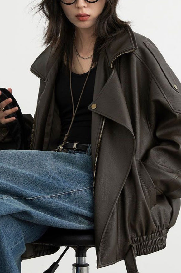 Oversized Moto Leather Jacket – Classylooker