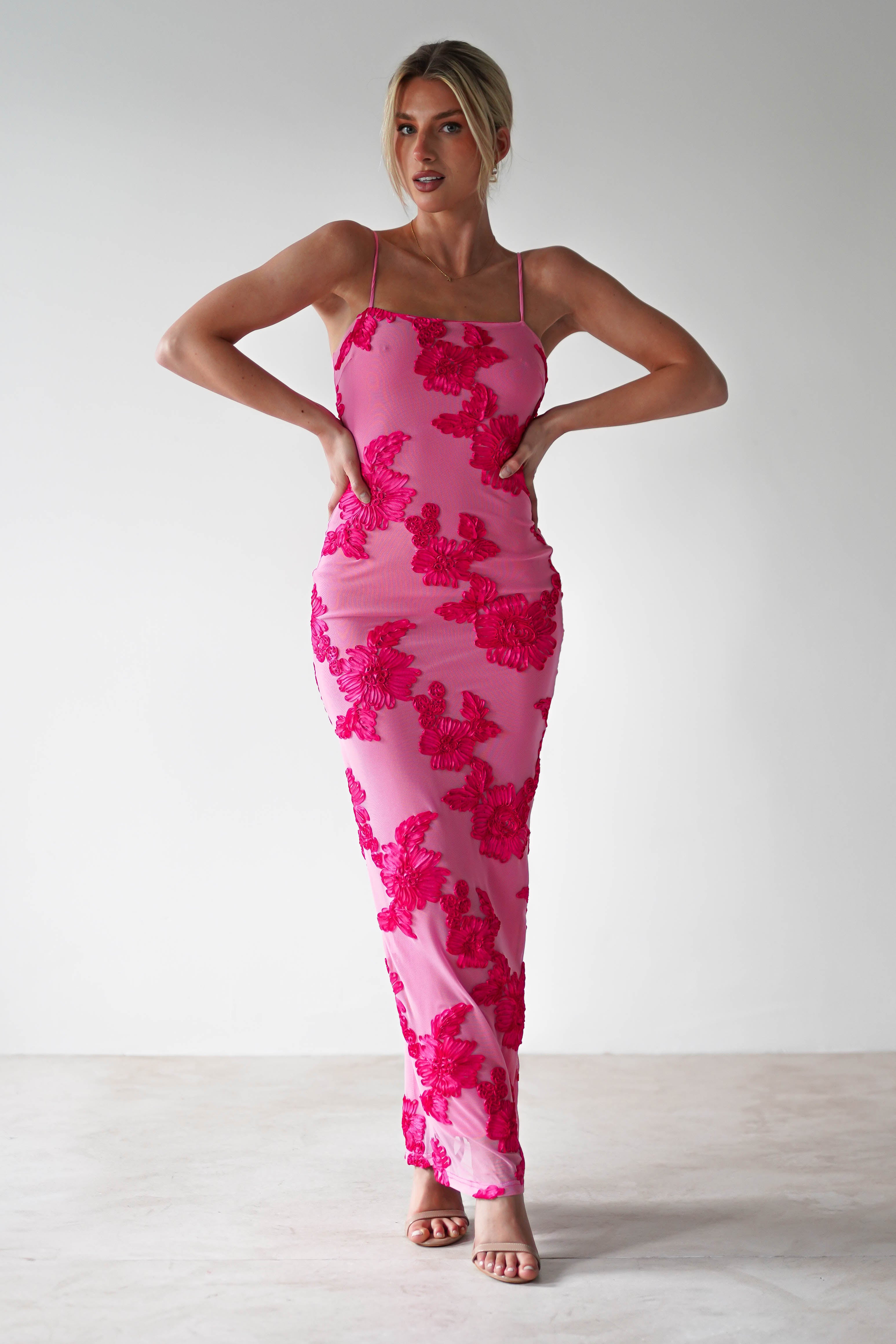 Adorelle - Soft Bloom - Floral Mesh Maxi Dress – Classylooker