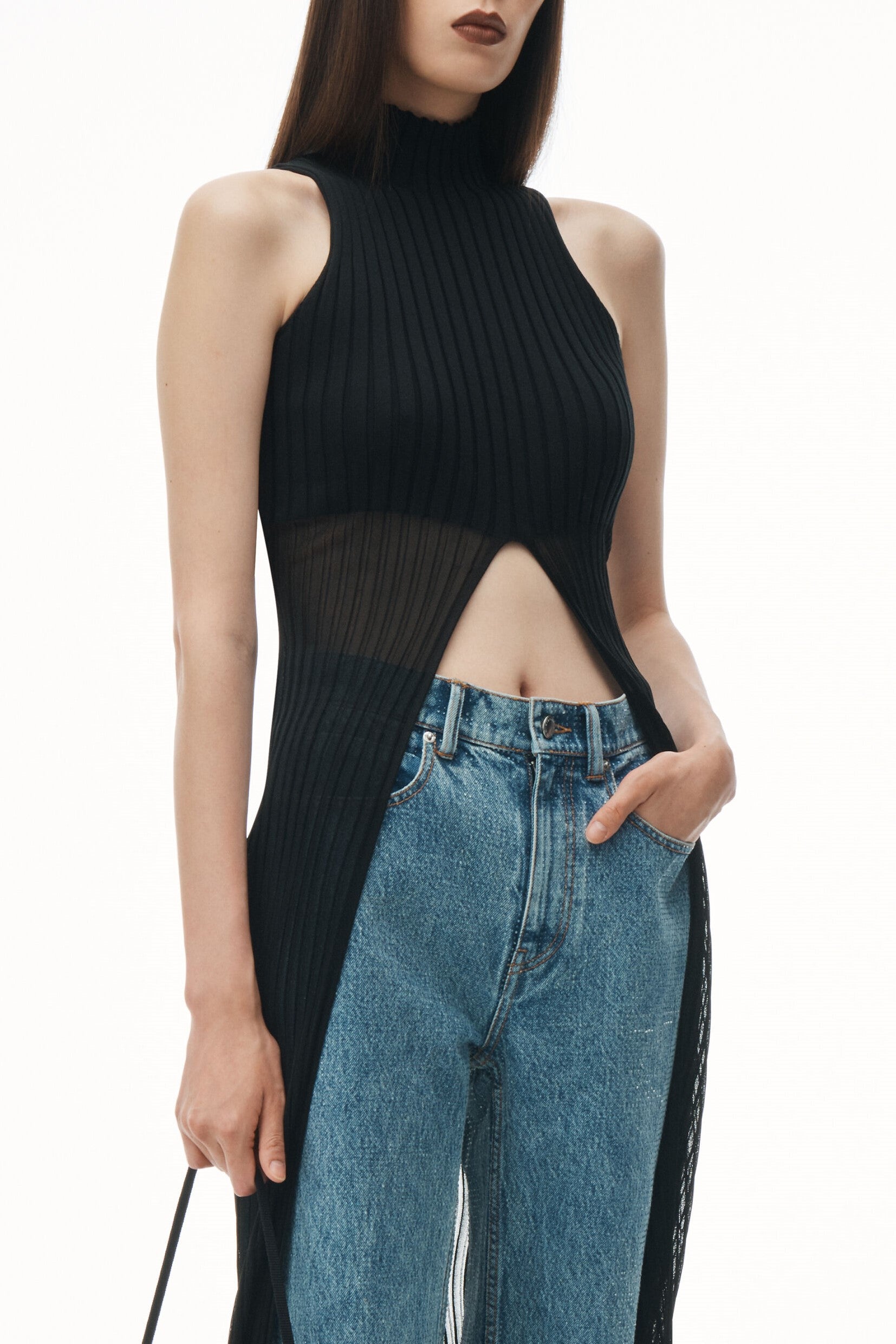 Carola Ribbed Cutaway Split Top - Black – Classylooker