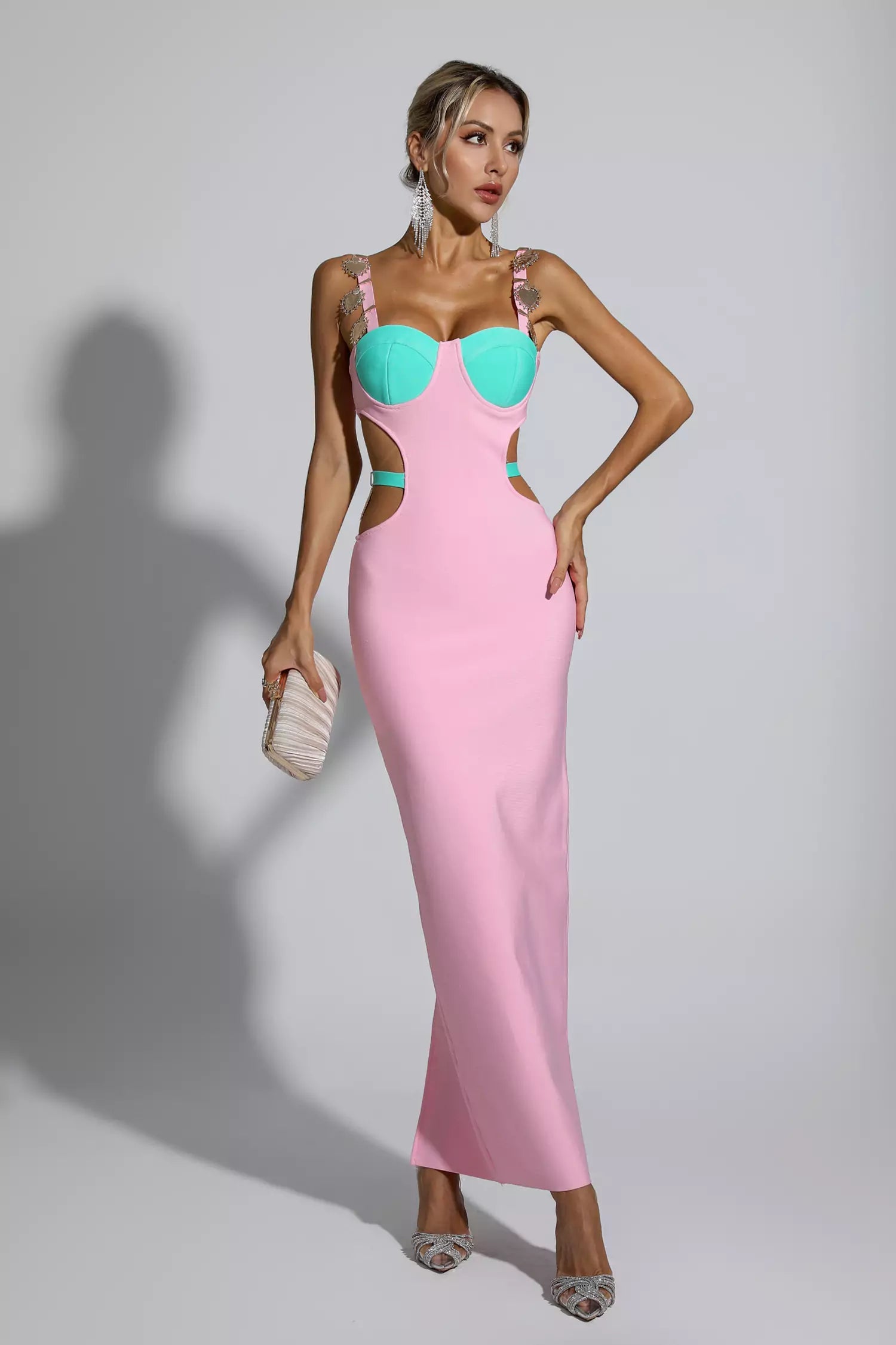 Destiny Pink Bandage Metallic Maxi Dress – Classylooker