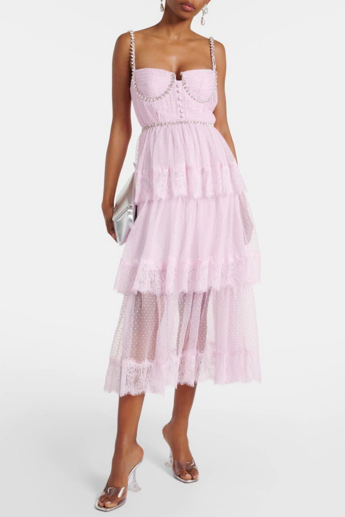Elgine Crystal-Embellished Lace-trimmed Midi Dress – Classylooker