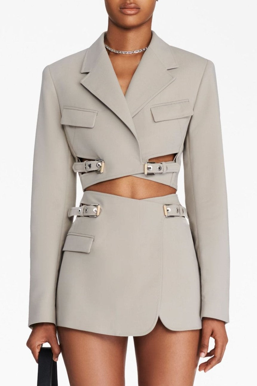 Jayla Cropped Cutout Blazer - Grey – Classylooker