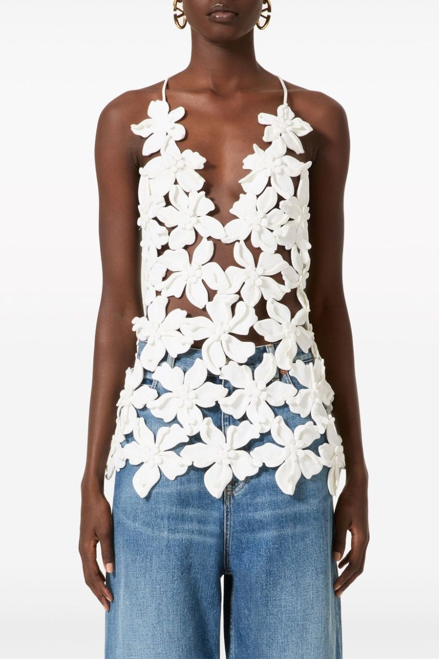 Juliete Floral Cutout Backless Top - White – Classylooker