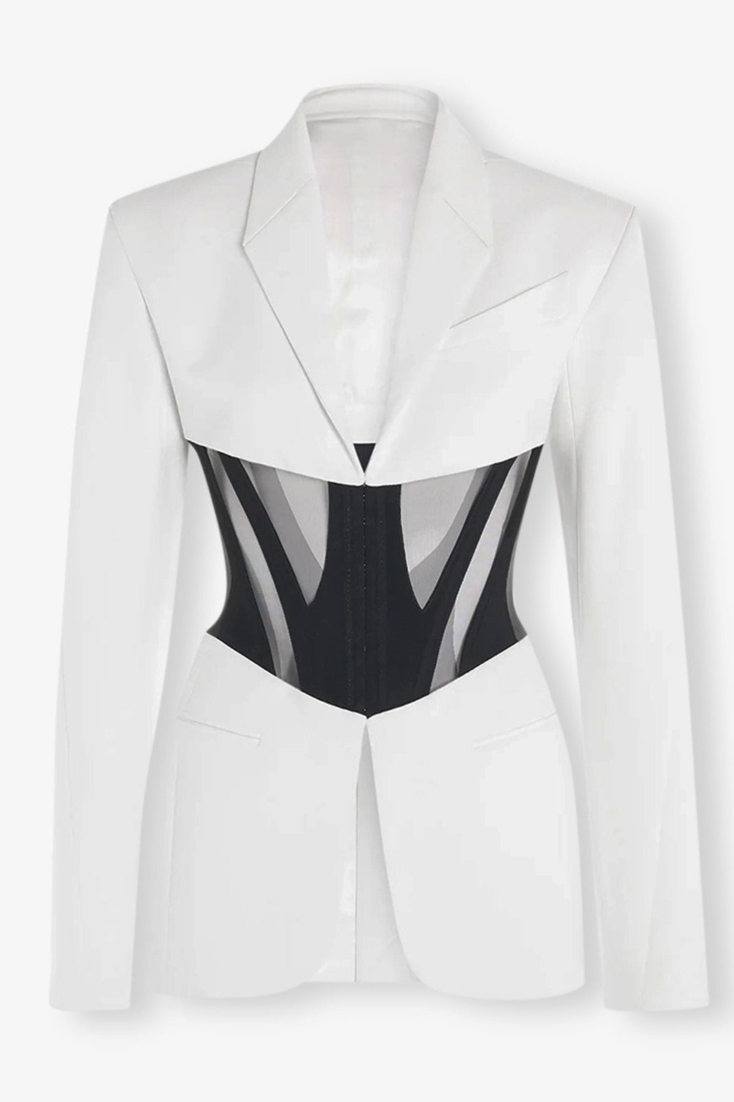 Kamryn Paneled Mesh Blazer - White – Classylooker