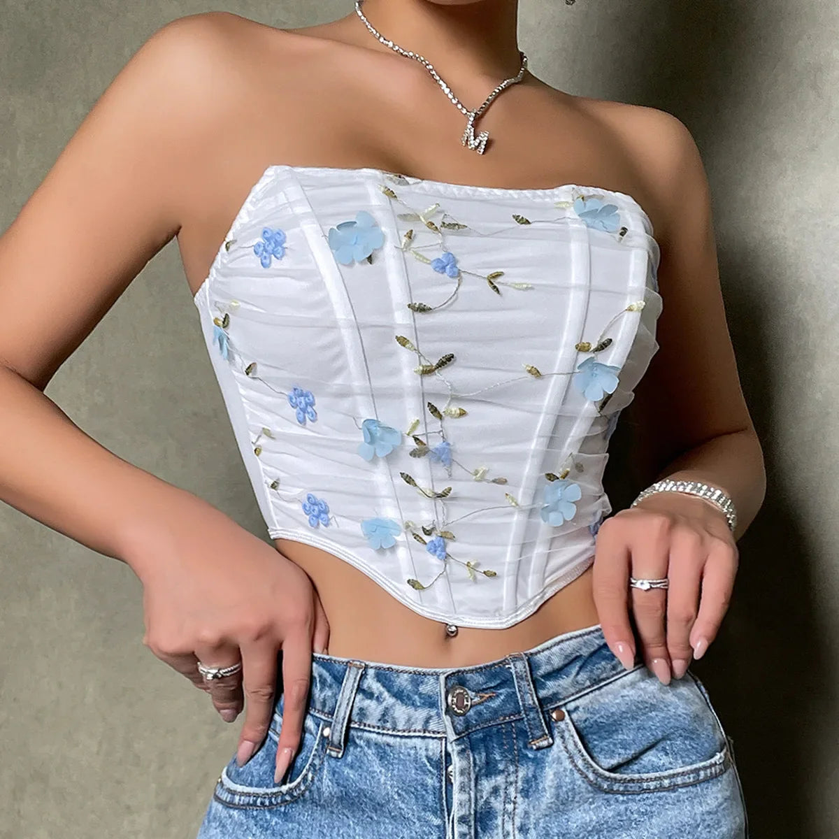 Mesh Street Fashion Fishbone Floral Crop Top – Classylooker