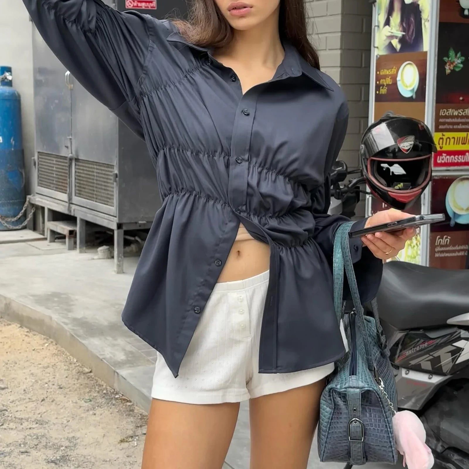 Solid Scrunched Collar Blouse – Classylooker