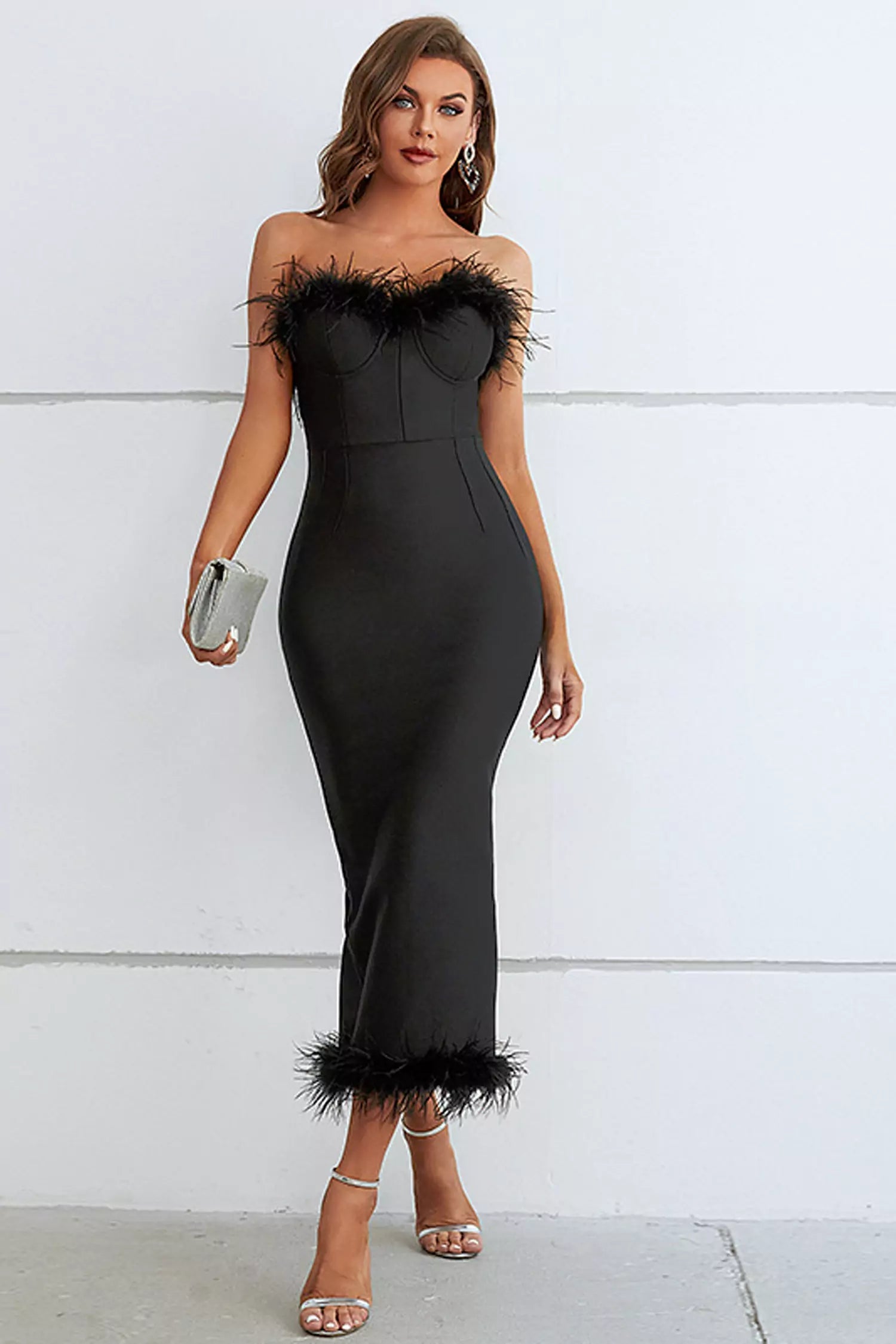 Nicole Black Feather Maxi Dress – Classylooker