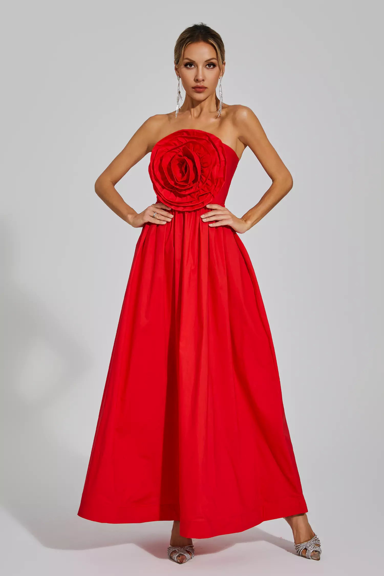 Tori Red Rose Flower Off Shoulder Dress – Classylooker