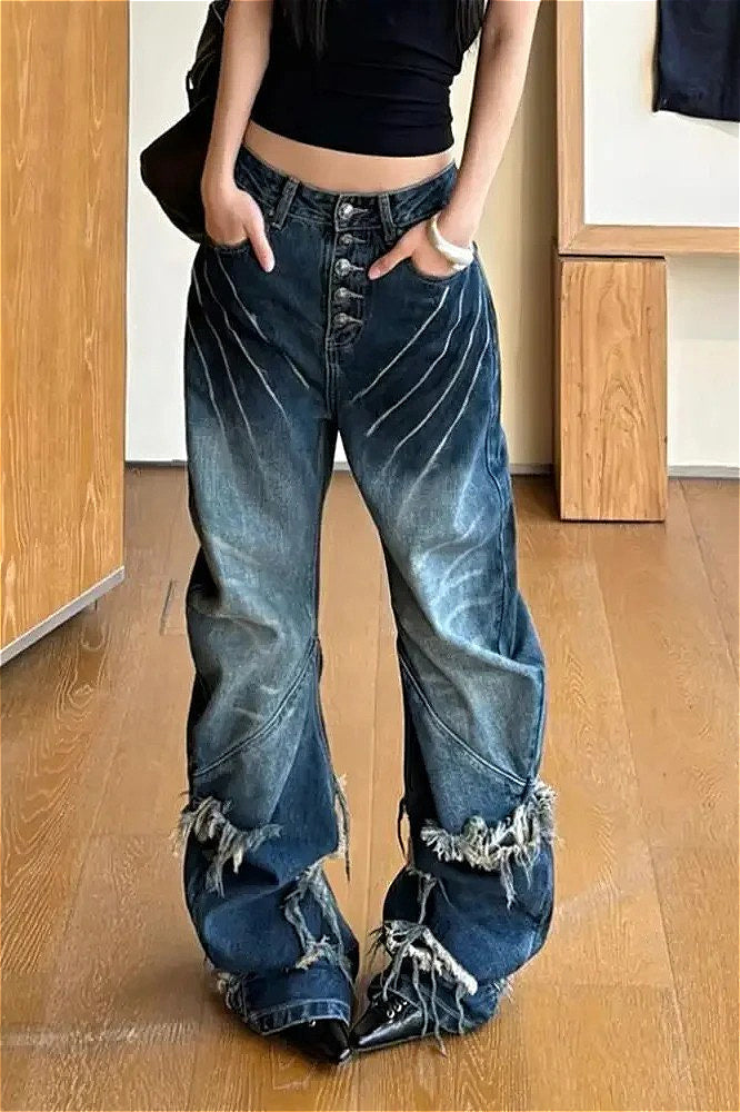 Y2K Distressed Claw Marks Jeans – Classylooker