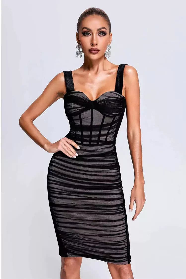 Ember Black Mesh Velvet Midi Dress – Classylooker
