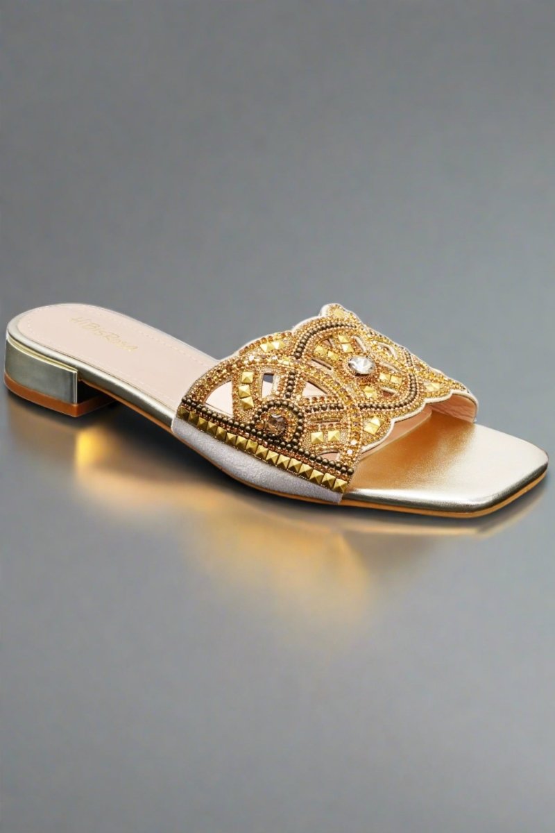 Janet Embellished Diamond Slide Sandals – Classylooker