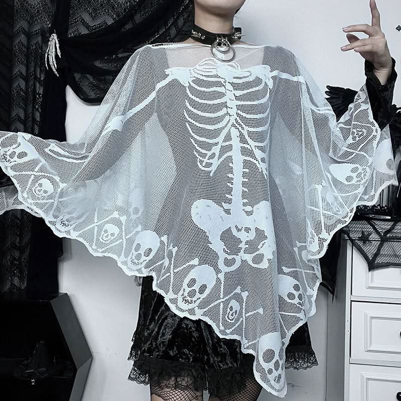 Human skeleton ruffle net shrug top – Classylooker