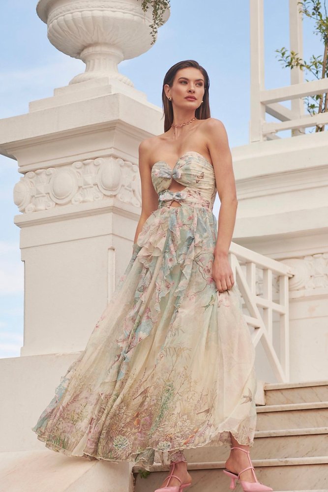 Octavia Printed Cut-out Ruffle Maxi Dress – Classylooker